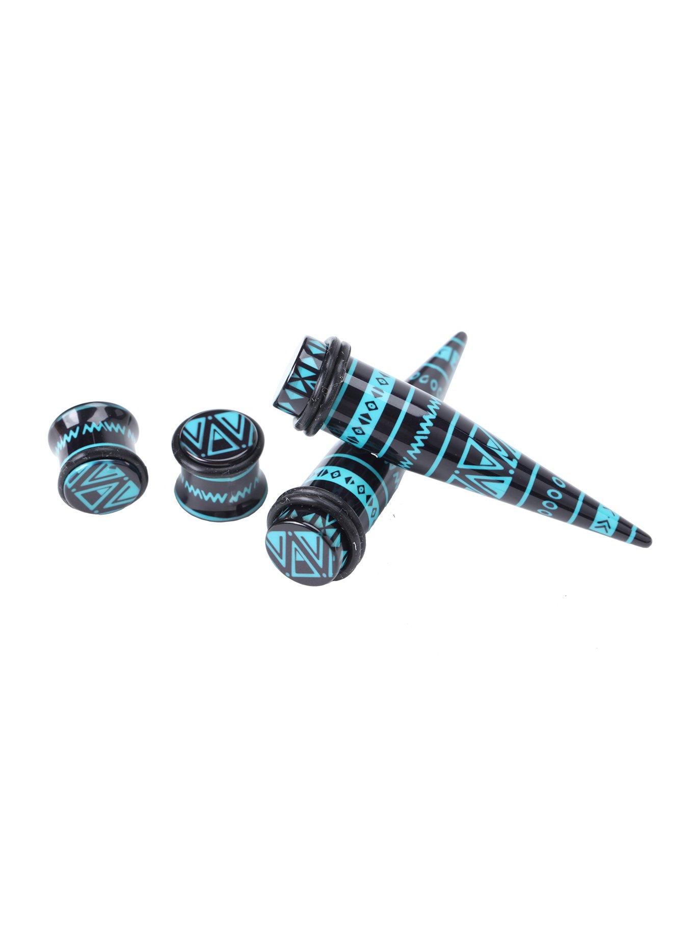 Acrylic Black and Teal Aztec Plug and Taper 4 Pack | Hot Topic