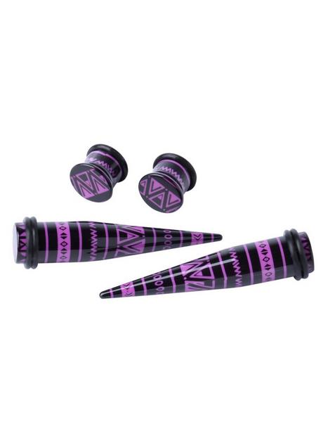 Acrylic Purple & Black Aztec Taper & Plug 4 Pack | Hot Topic