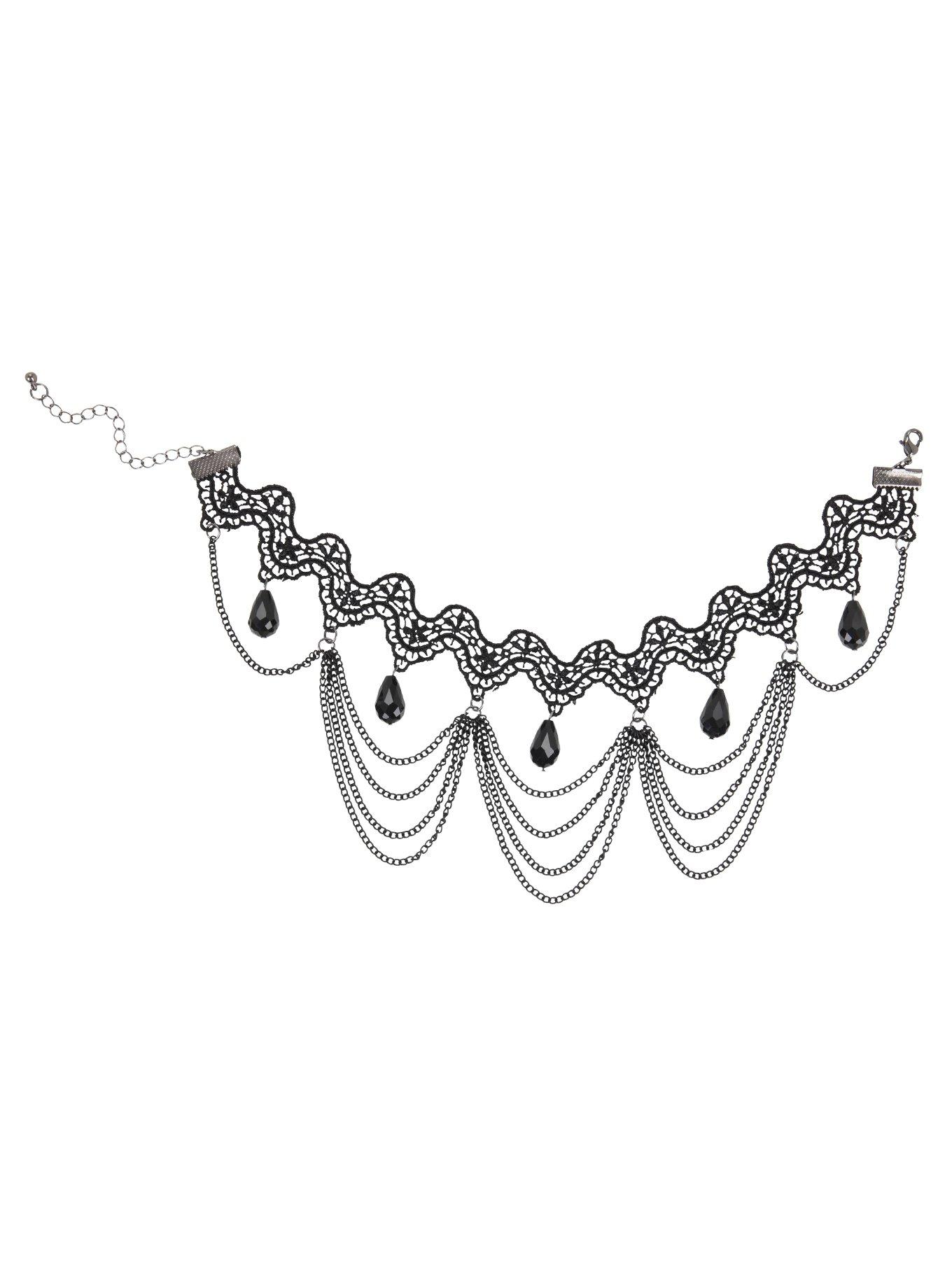 Black Lace Chain Drop Choker | Hot Topic