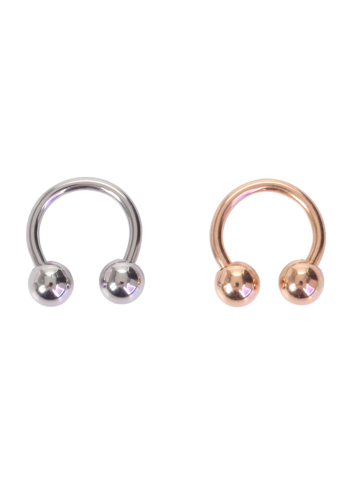 Steel Rose Gold & Silver Tone Small Septum Circular Barbell 2 Pack ...