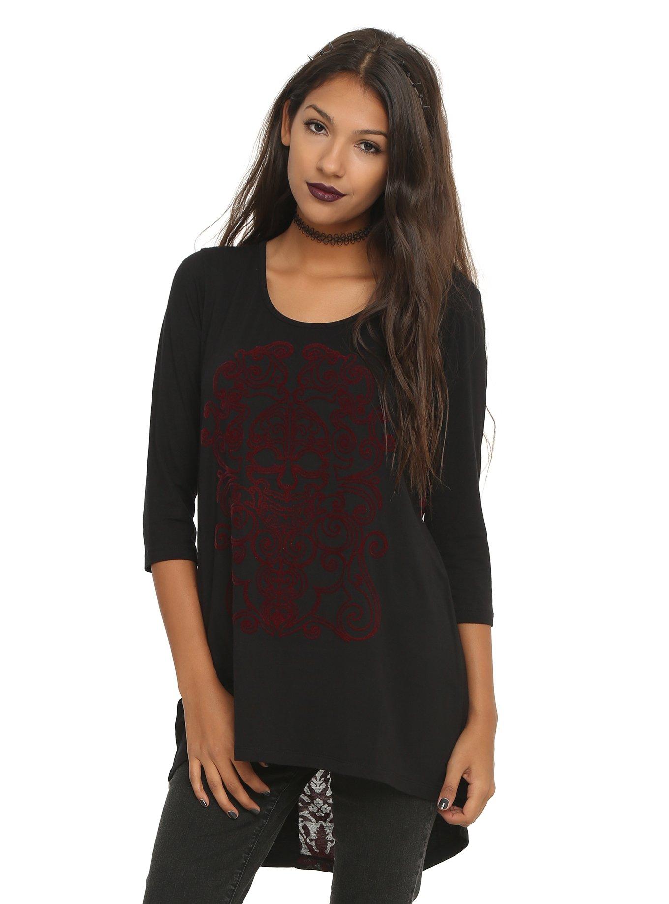 Black & Red Filigree Cross Girls Top | Hot Topic