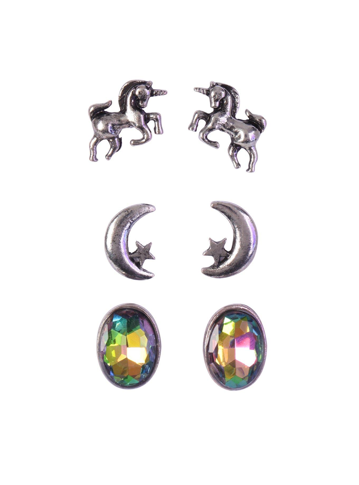 LOVEsick Moon Crystal Unicorn Earrings 3 Pair | Hot Topic