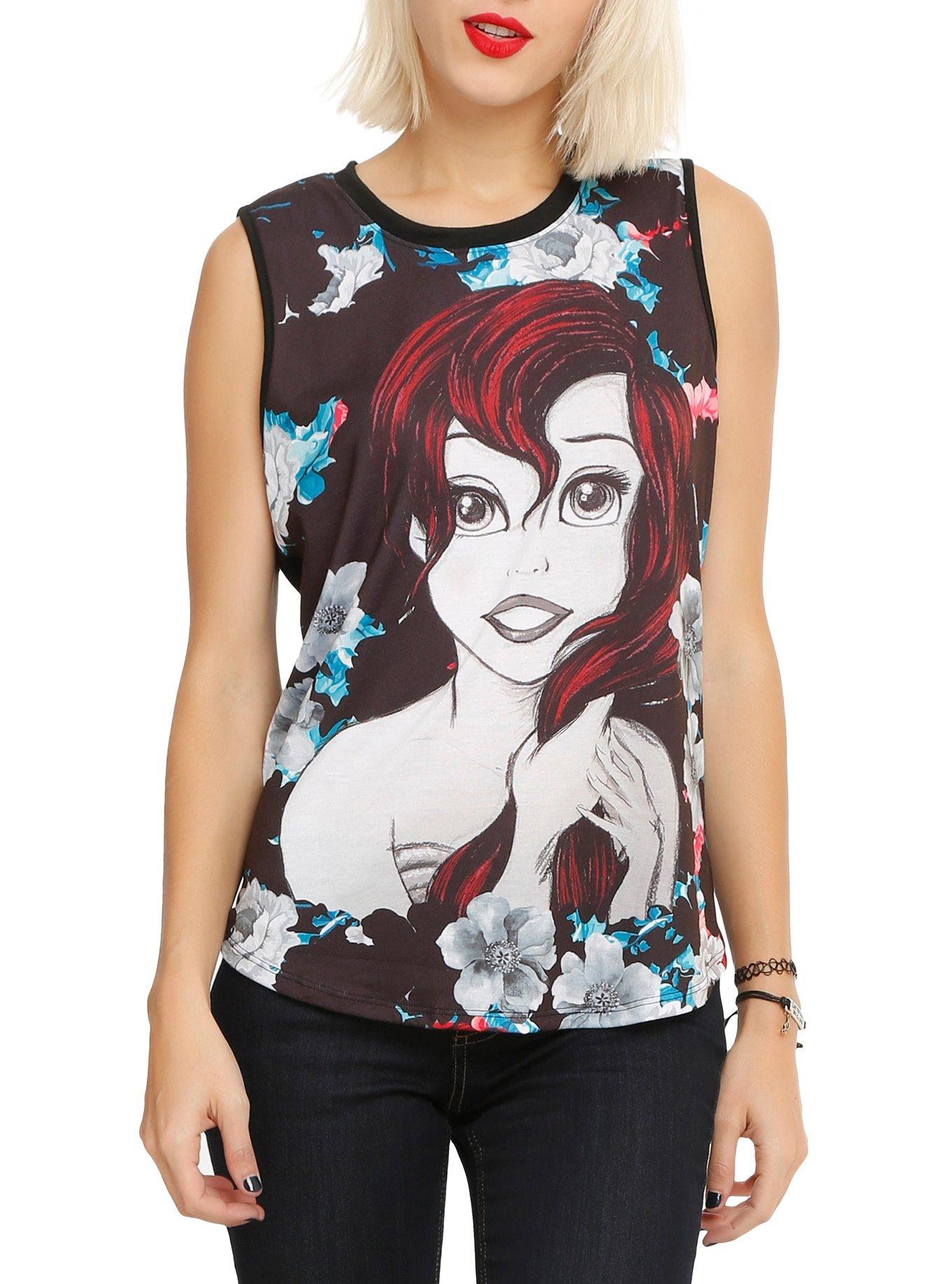 Disney The Little Mermaid Floral Ariel Sketch Girls Muscle Top | Hot Topic