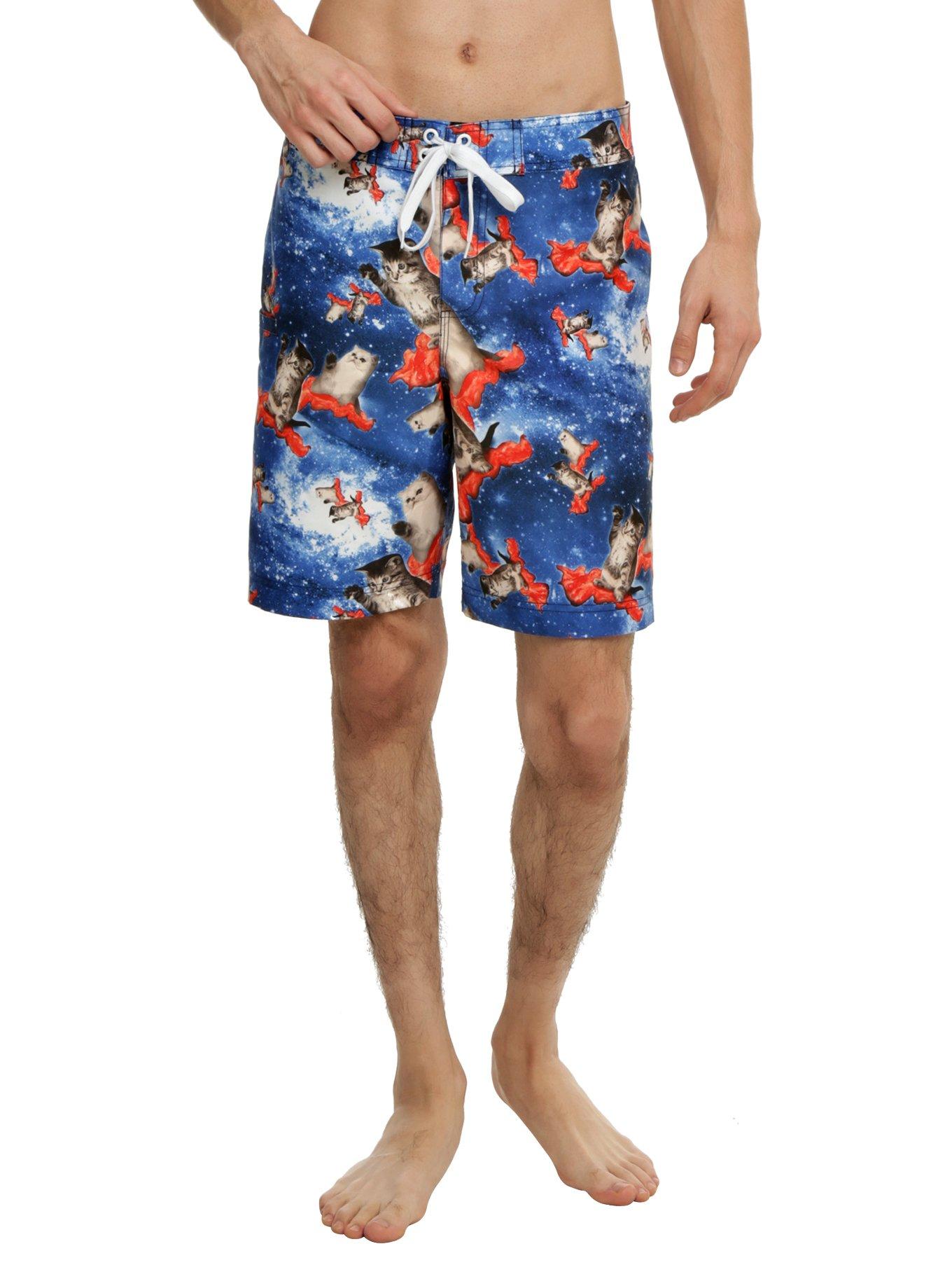 Cats & Bacon Swim Trunks | Hot Topic