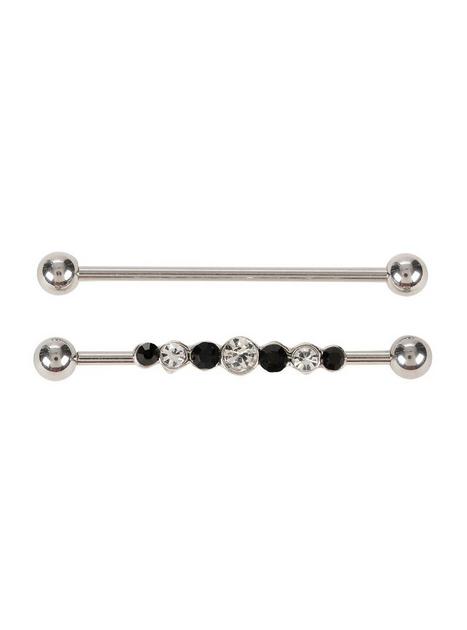14G Steel Black & Clear Lined CZ Industrial Barbell 2 Pack | Hot Topic