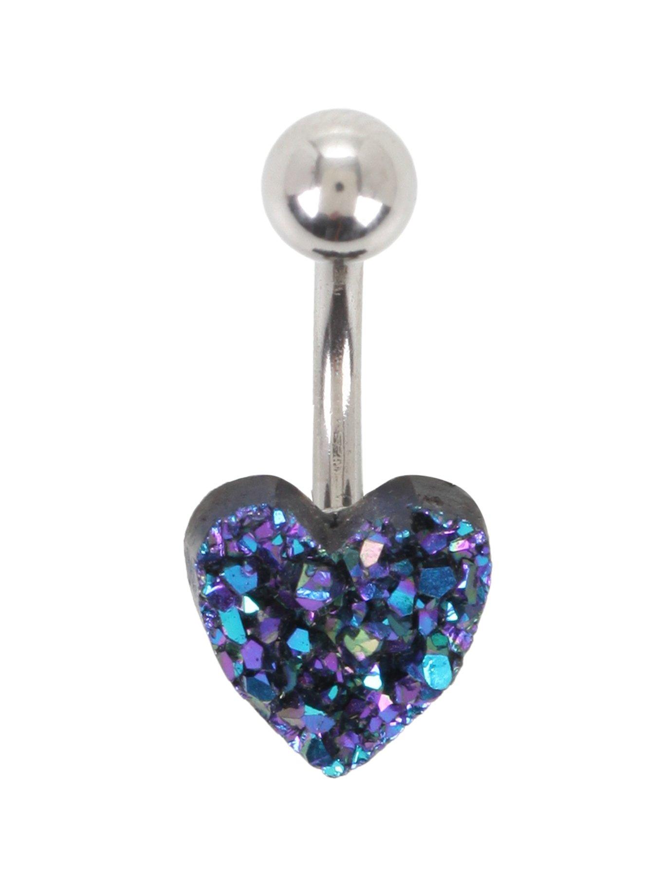 14G Steel Purple Druzy Heart Navel Barbell | Hot Topic