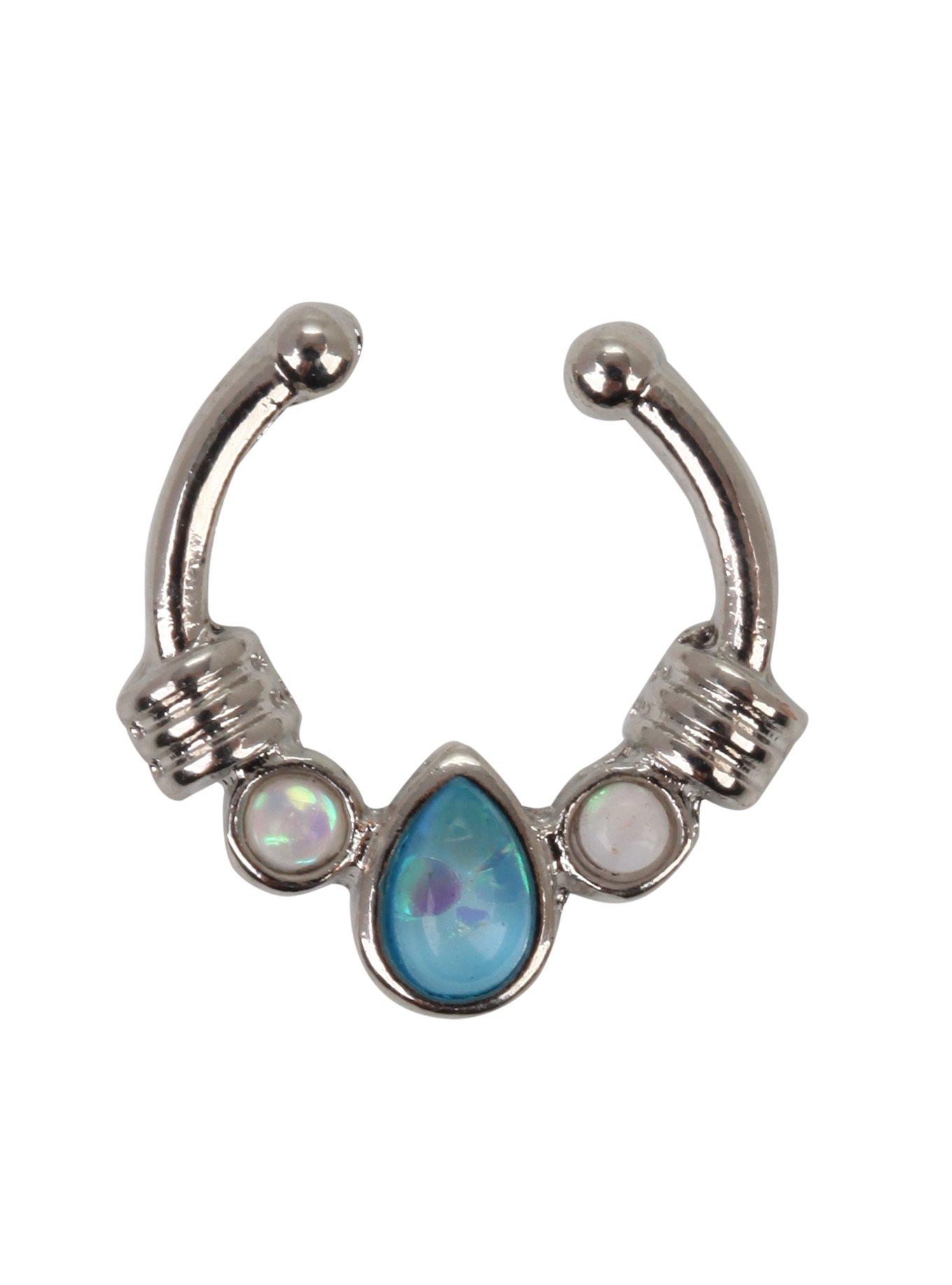 Blue Teardrop Opal Faux Septum Ring | Hot Topic