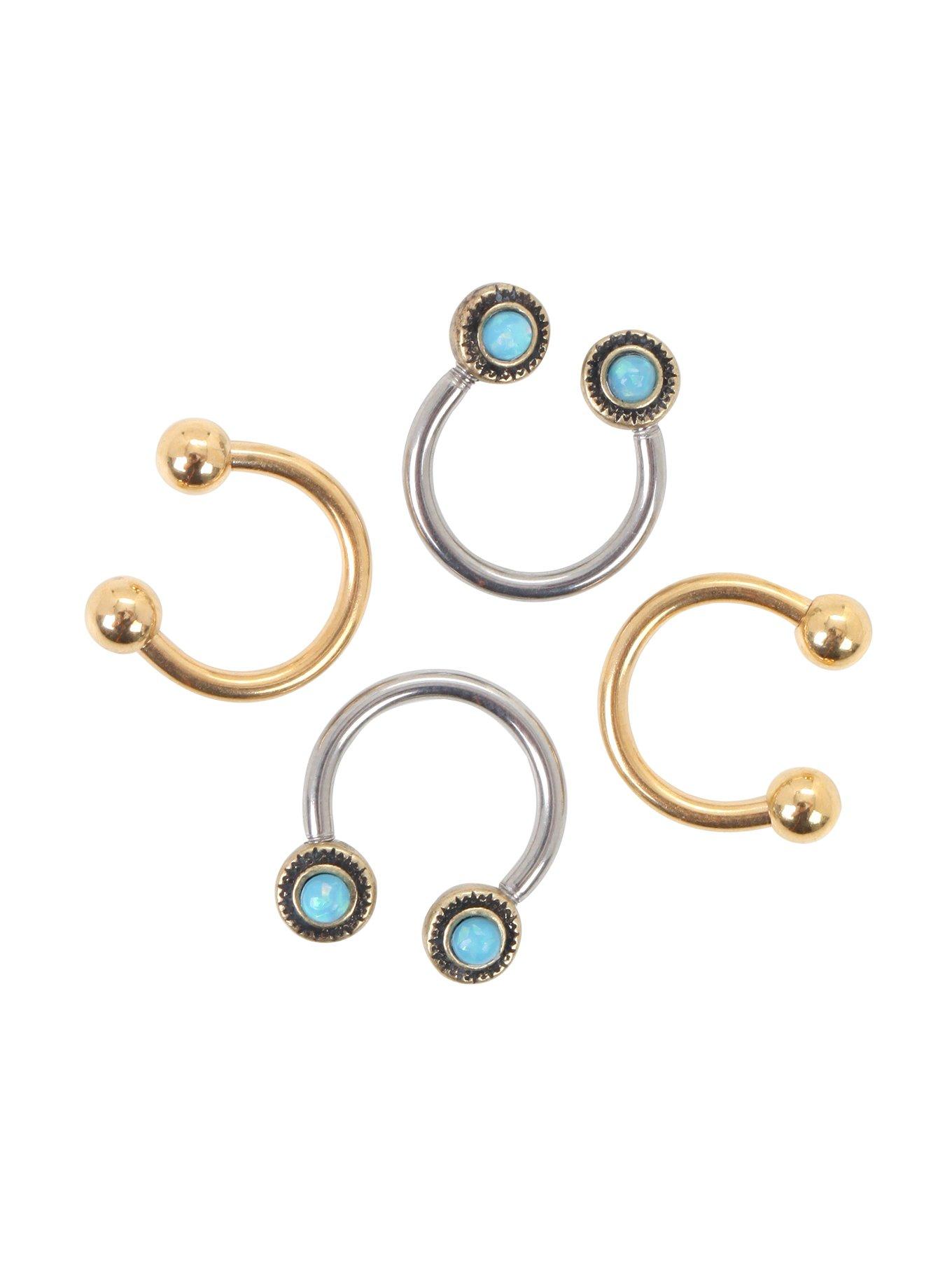 Steel Gold Opal Filigree Circular Barbell 4 Pack | Hot Topic