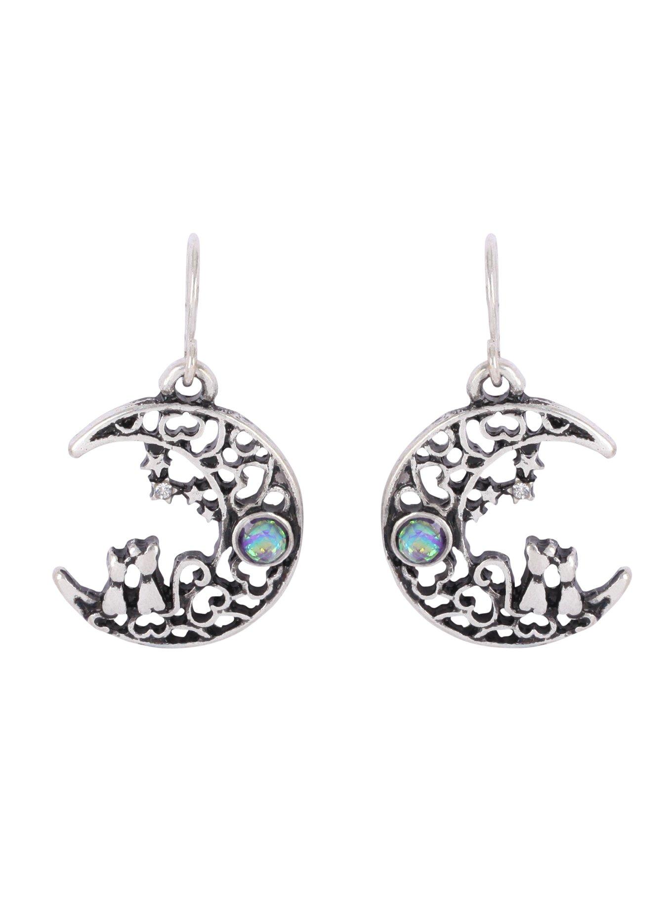 Lovesick Burnished Silver Filigree Moon and Blue Opal Earrings | Hot Topic