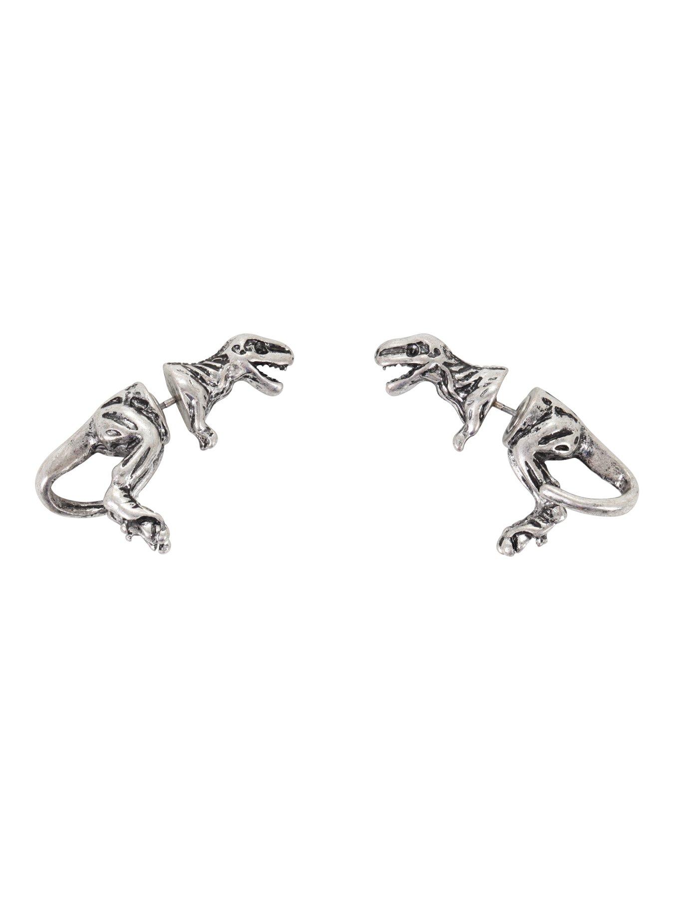 Lovesick Silver T-Rex Tunnel Earrings | Hot Topic