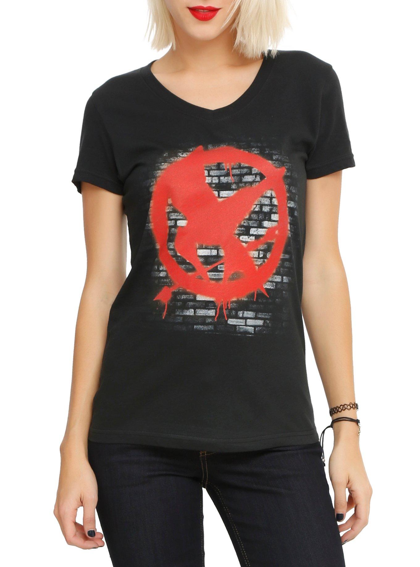 The Hunger Games: Mockingjay Graffiti Girls V-Neck T-Shirt | Hot Topic