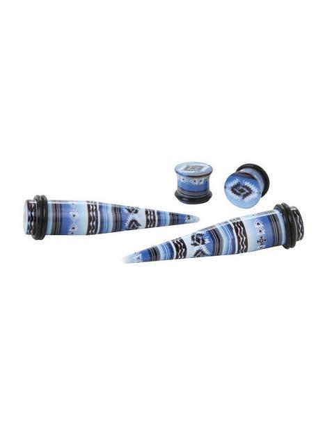 Acrylic Blue Black White Aztec Plug and Taper 4 Pack | Hot Topic