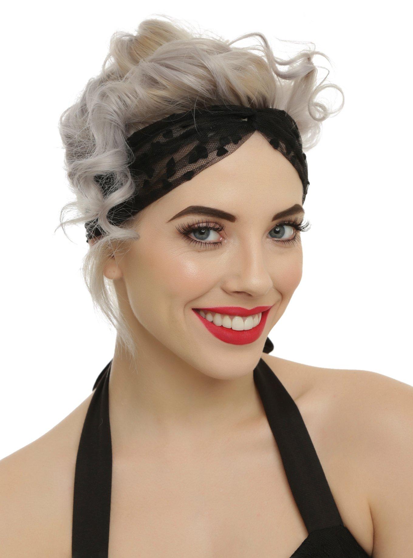Flocked Hearts Mesh Stretch Headband | Hot Topic