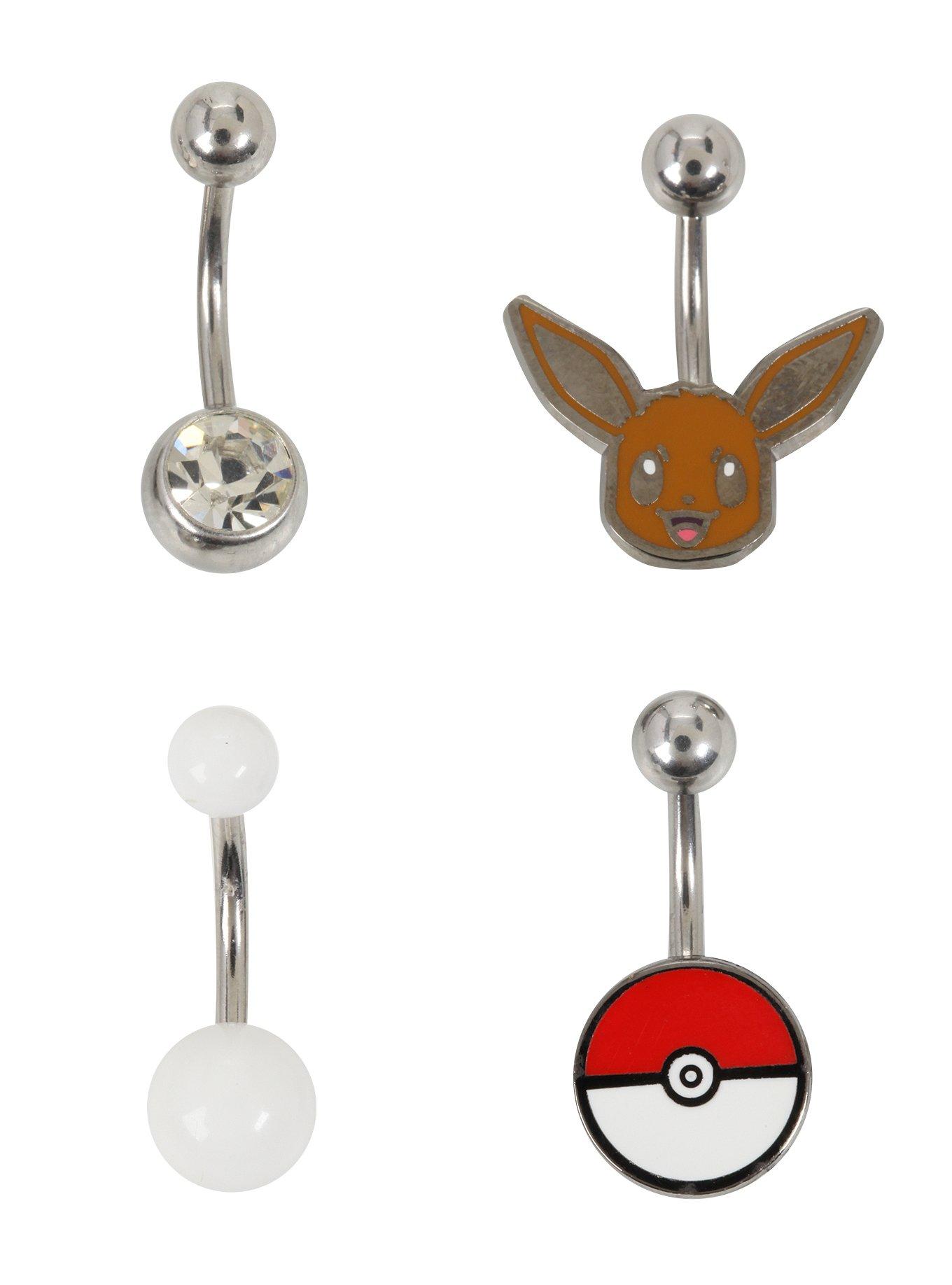 Pokemon 14G Steel Eevee Navel Barbell 4 Pack | Hot Topic