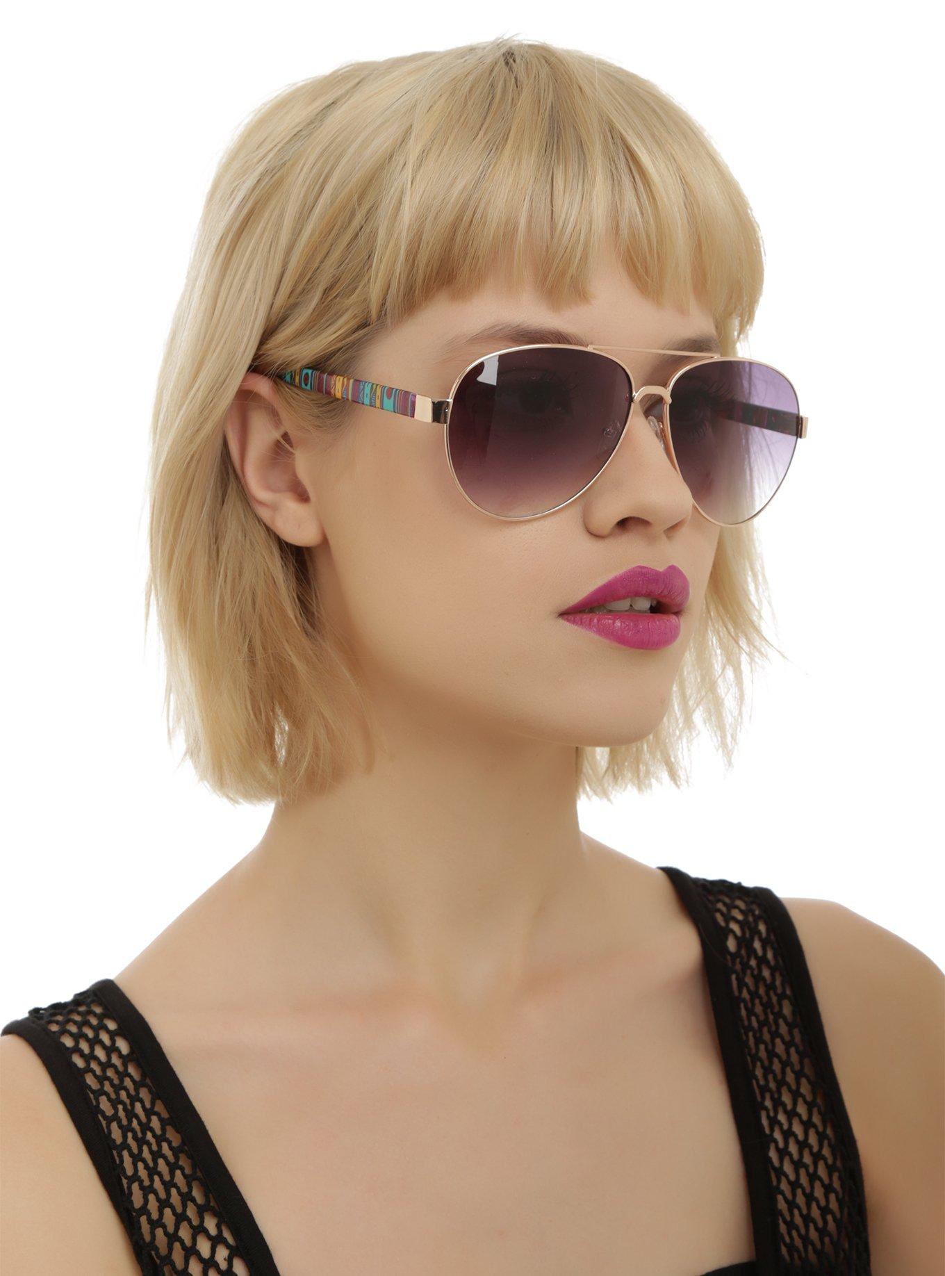 Gold Frame Geometric Aviator Sunglasses Hot Topic