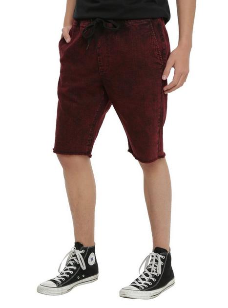 XXX RUDE Red Acid Wash Jogger Shorts | Hot Topic