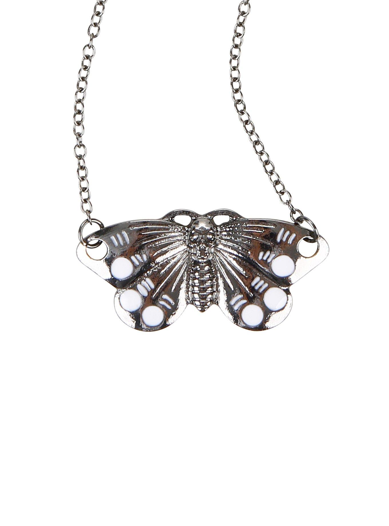 Hematite Skull Moth Necklace | Hot Topic