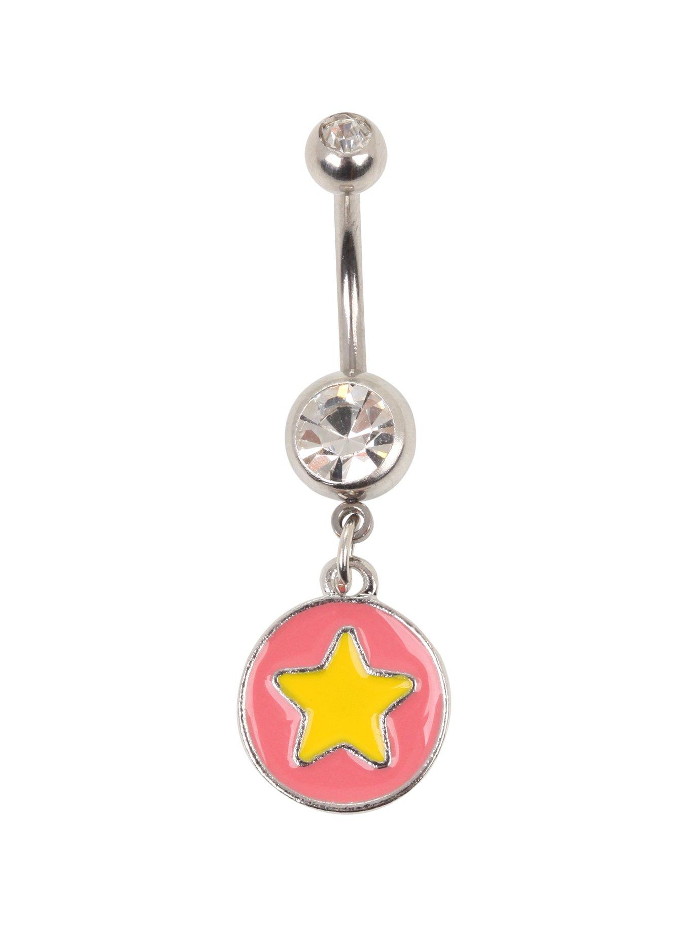 14G Steel CZ Red & Yellow Star Navel Barbell | Hot Topic