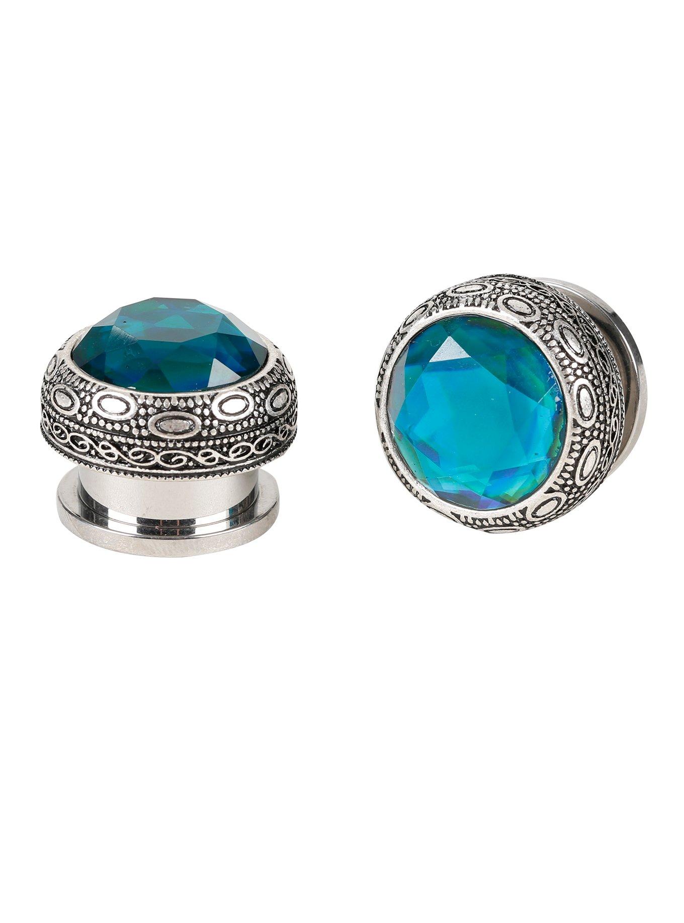 Steel Burnished Silver Teal Gem Plug 2 Pack | Hot Topic