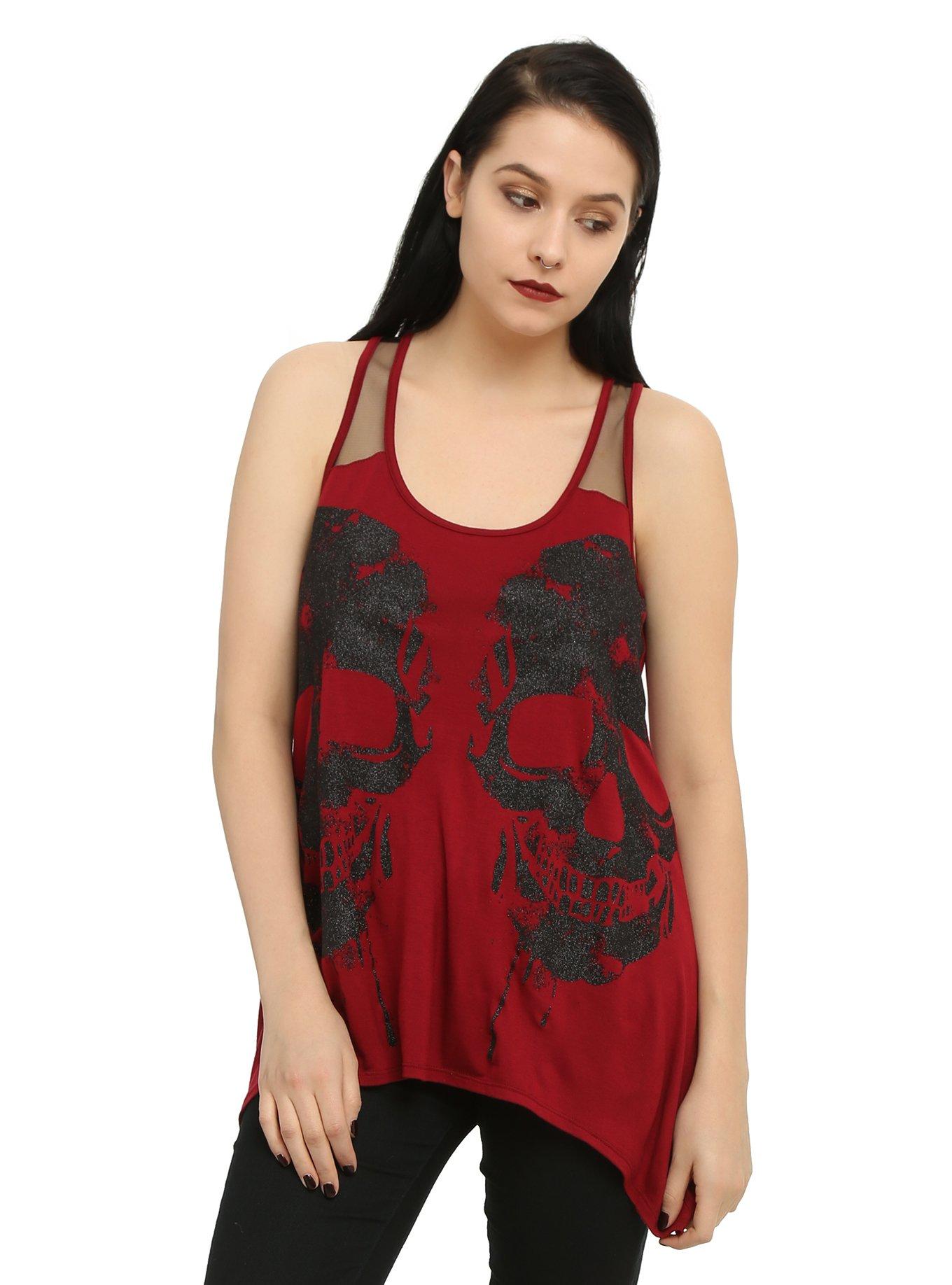 Burgundy Glitter Skull Shark Bite Girls Tank Top | Hot Topic
