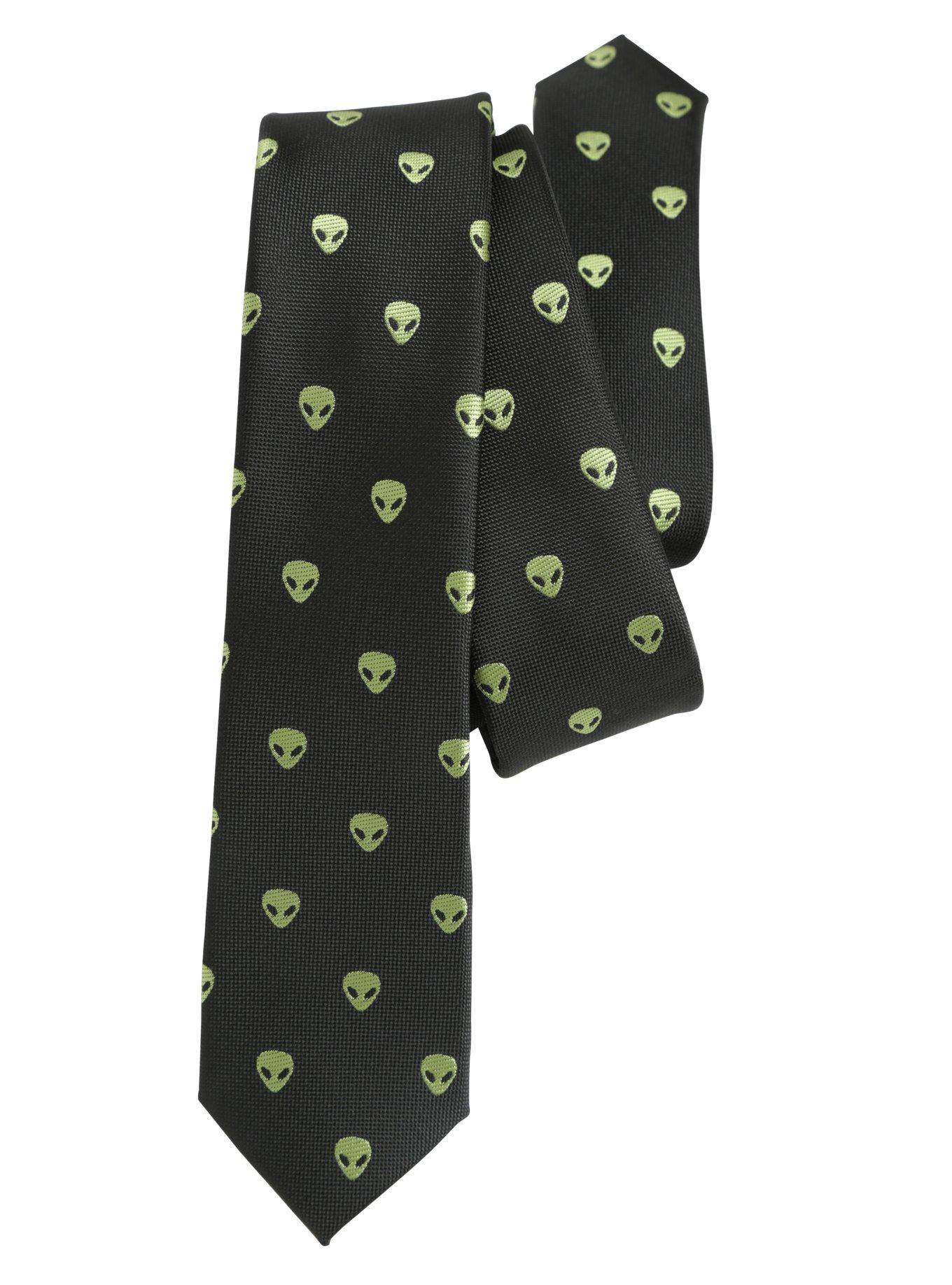 Alien Head Print Black Skinny Tie | Hot Topic