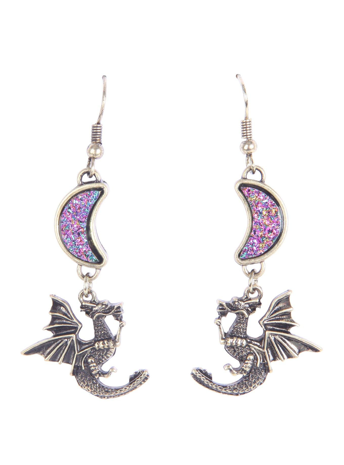 Druzy Moon Dragon Drop Earrings | Hot Topic