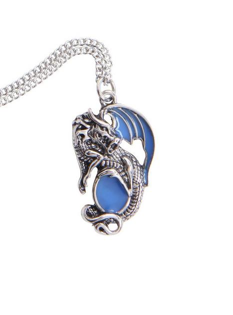 Silver & Blue Glow-In-The-Dark Dragon Necklace | Hot Topic