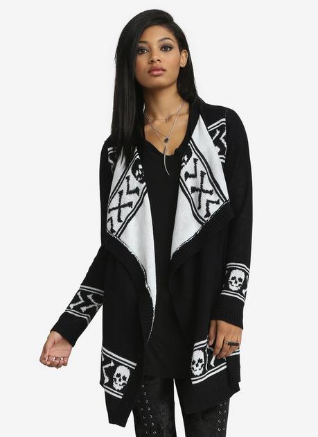 Open-Front Intarsia Knit Skull Cardigan | Hot Topic