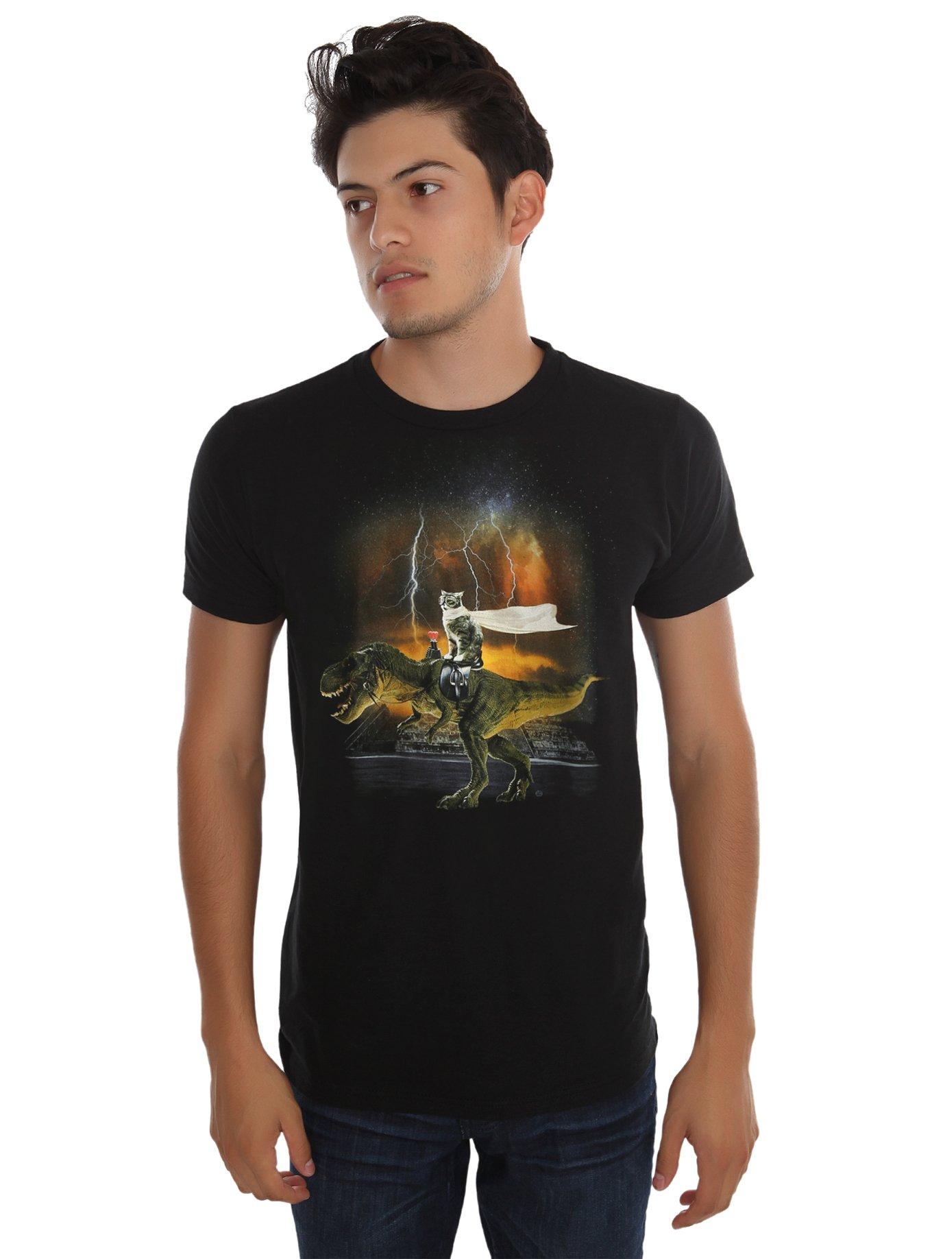 Cat Riding T-Rex T-Shirt | Hot Topic