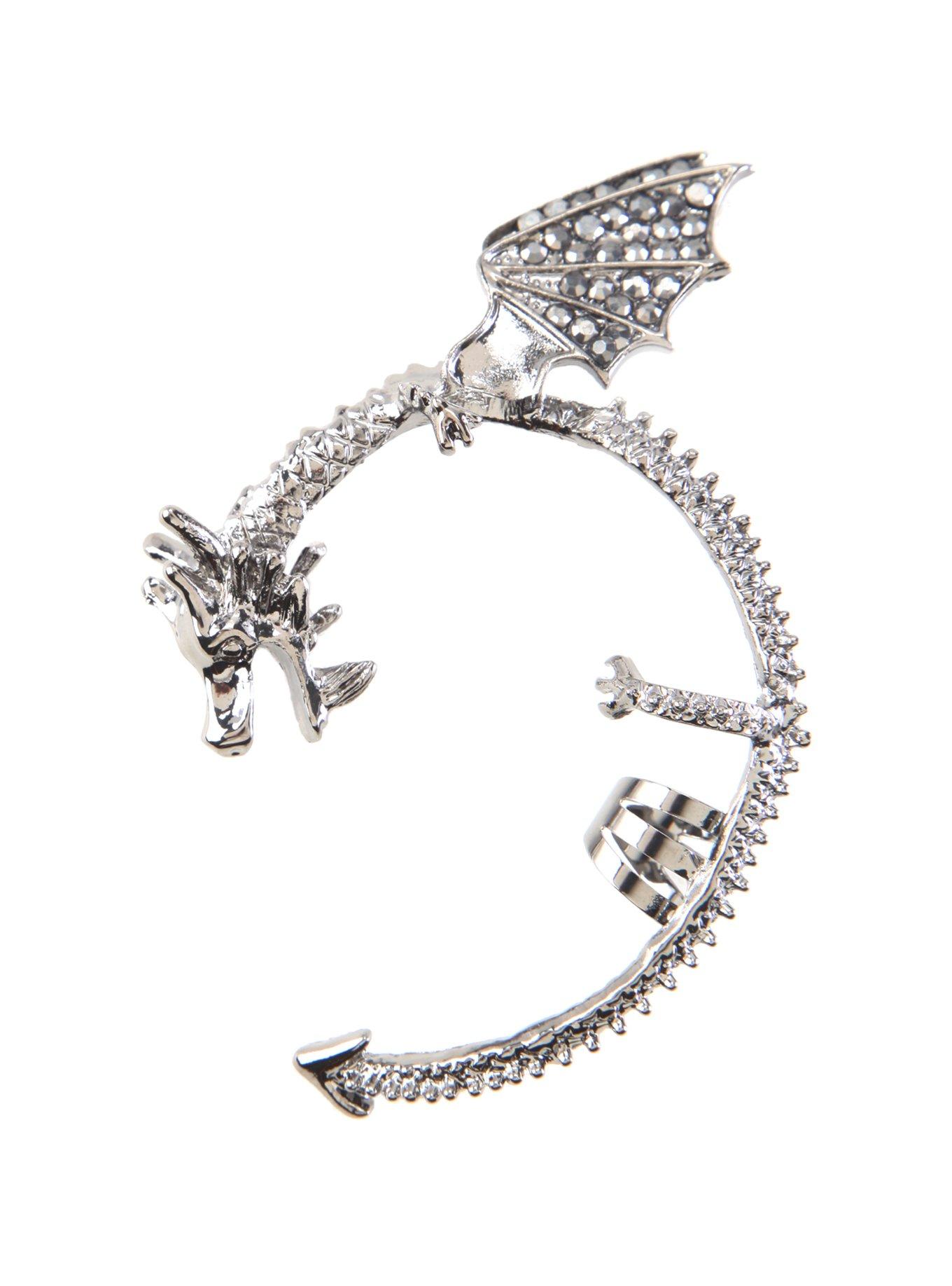 Blackheart Hematite Dragon Gem Cuff Earring | Hot Topic