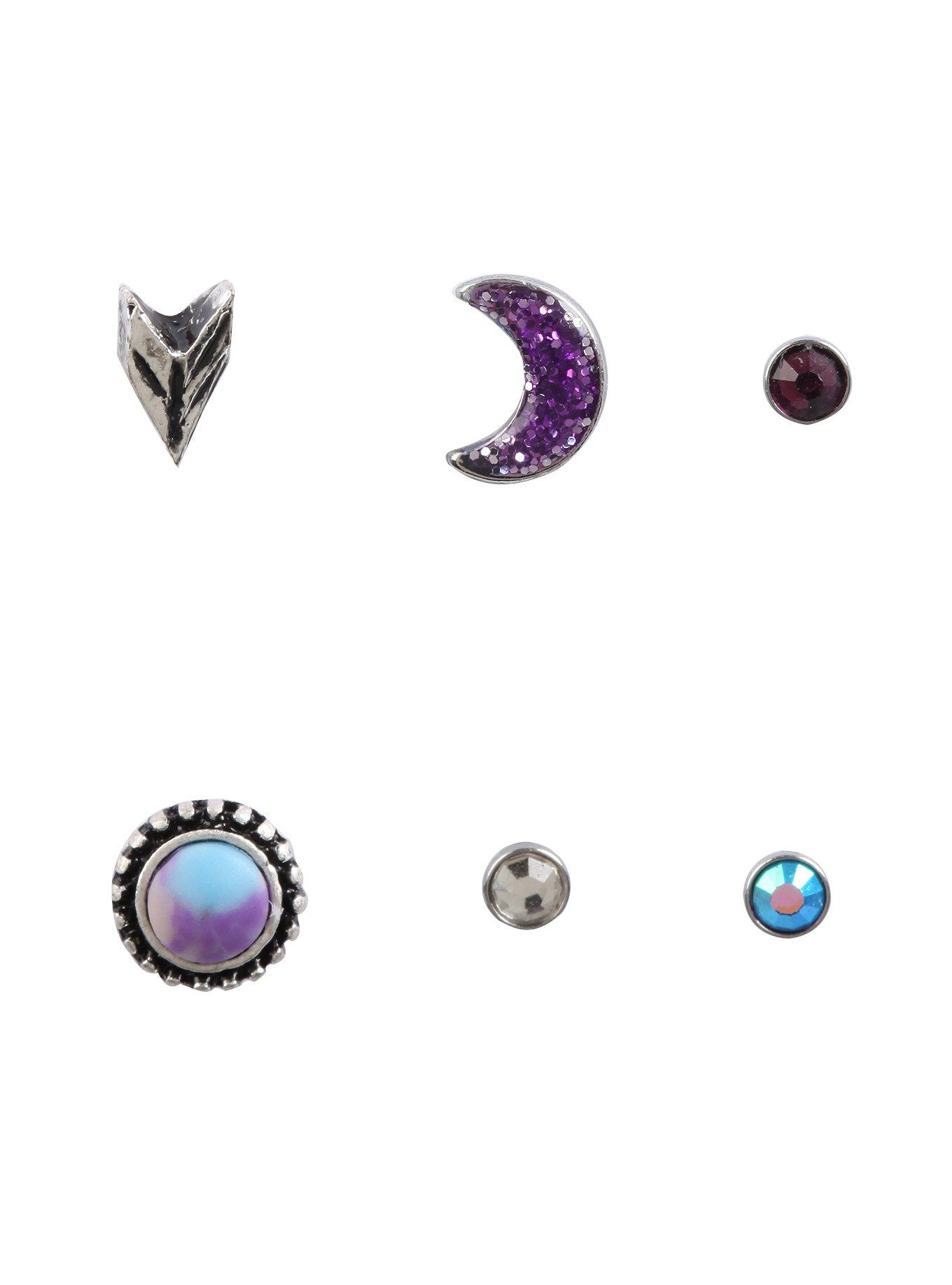 Steel Purple Filigree Moon Nose Stud 6 Pack | Hot Topic