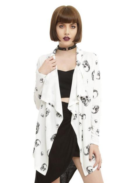 Ivory & Black Skull Girls Flyaway Cardigan | Hot Topic