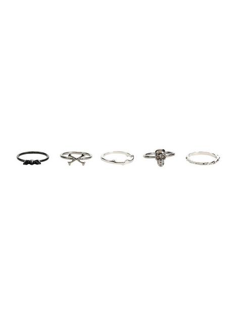 Blackheart Gothic Skull Mix Metal Ring Set | Hot Topic
