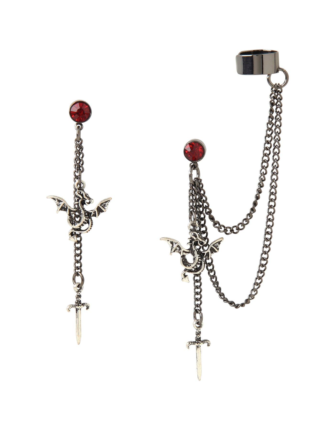 Sword And Dragon Drop Earring And Cuff Set | Hot Topic