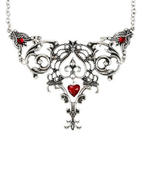 Silver Filigree & Red Heart Bead Necklace | Hot Topic