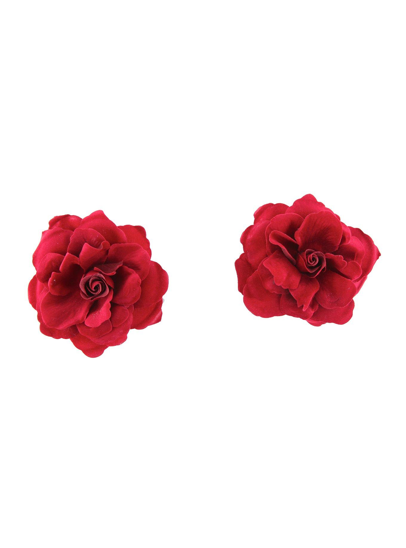 Dark Red Velvet Rose Hair Clip Set | Hot Topic