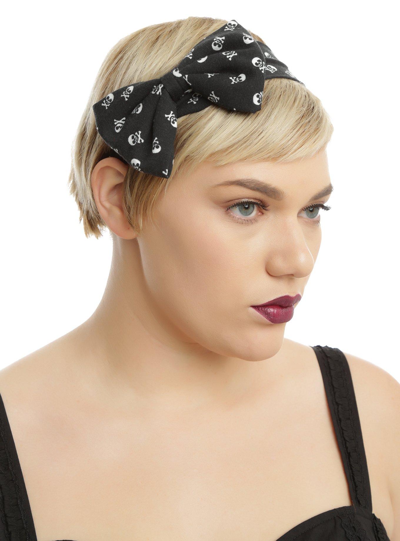 Blackheart Black & White Skull & Crossbones Stretch Bow Headband Set ...