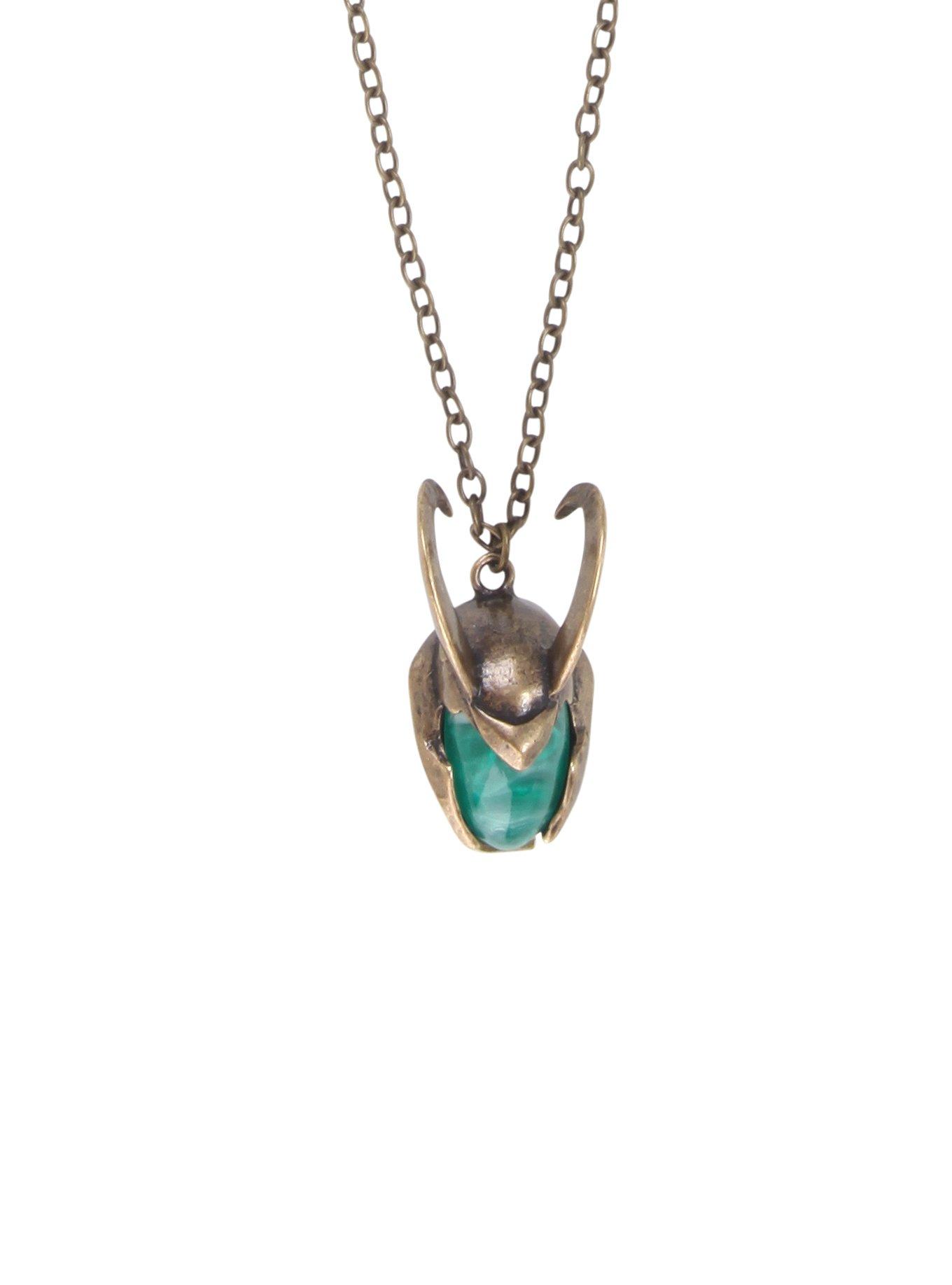 Marvel Loki Helmet Green Stone Necklace | Hot Topic