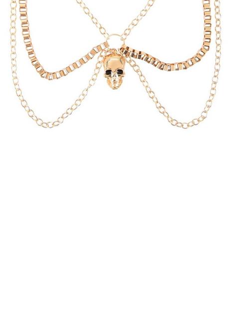 Blackheart Gold Skull Pendant Collar Necklace | Hot Topic