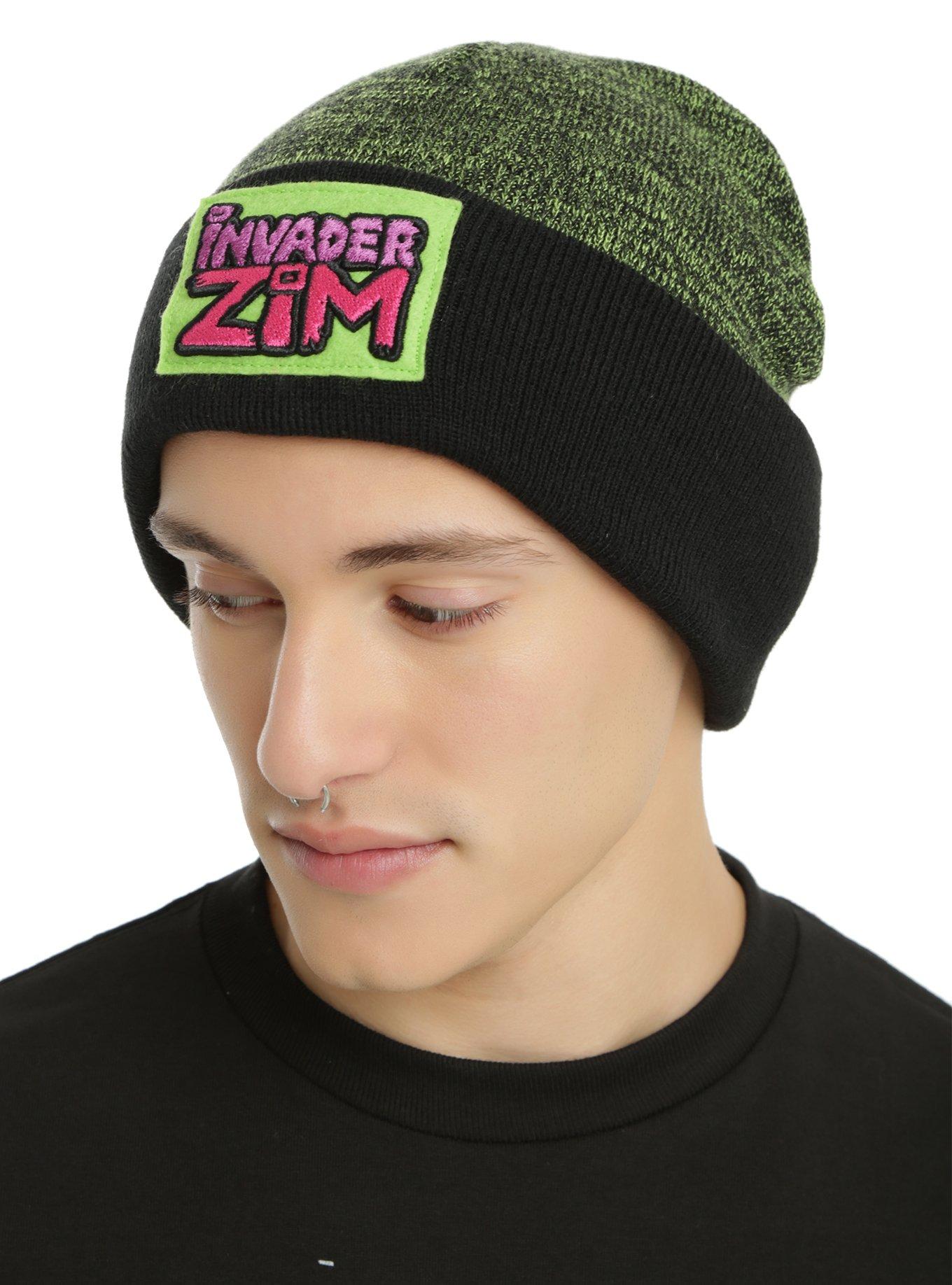 Invader Zim Embroidered Patch Green Marled Watchman Beanie | Hot Topic
