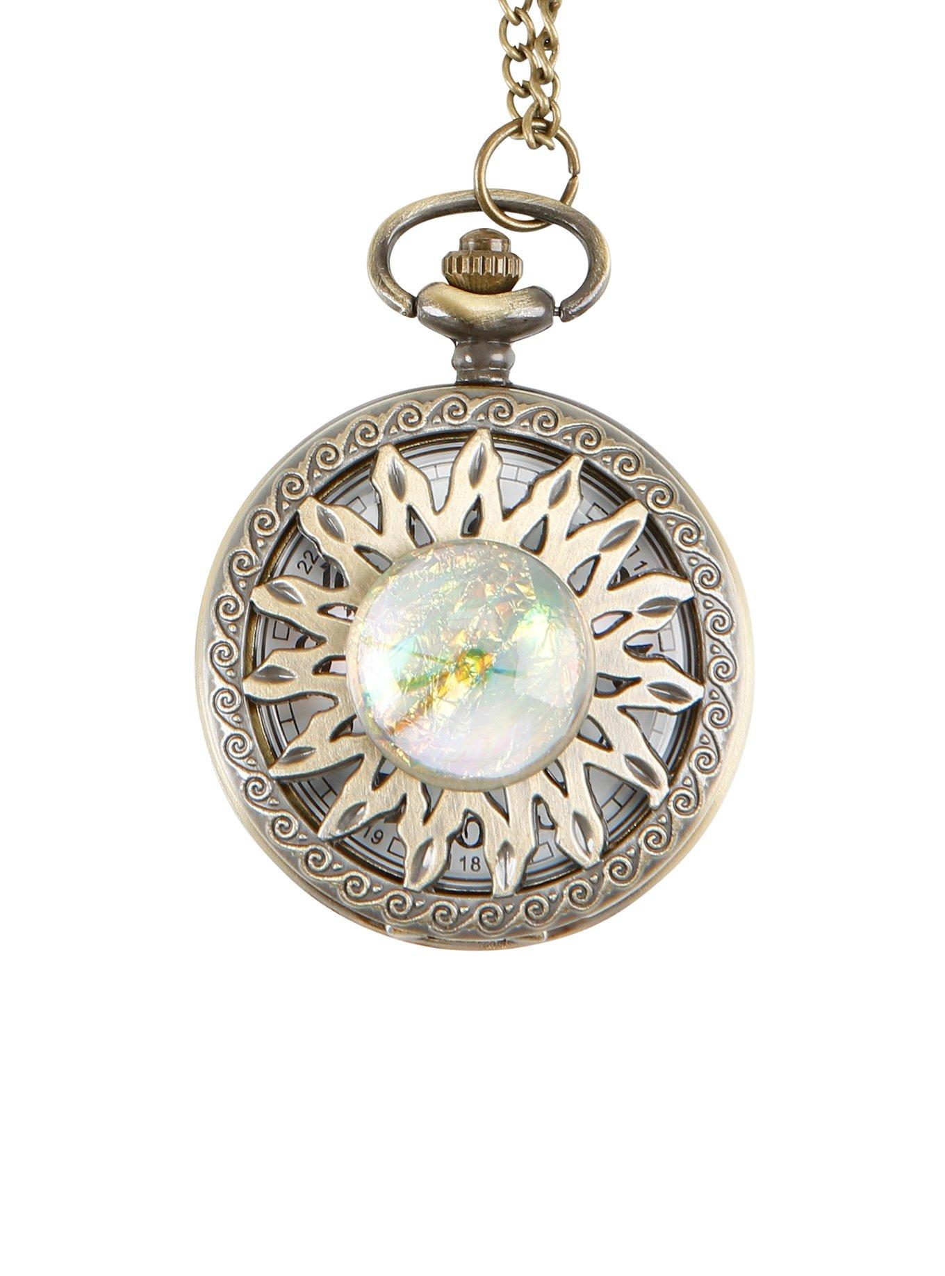 Gold Tone Opalescent Sun Pocket Watch Locket | Hot Topic