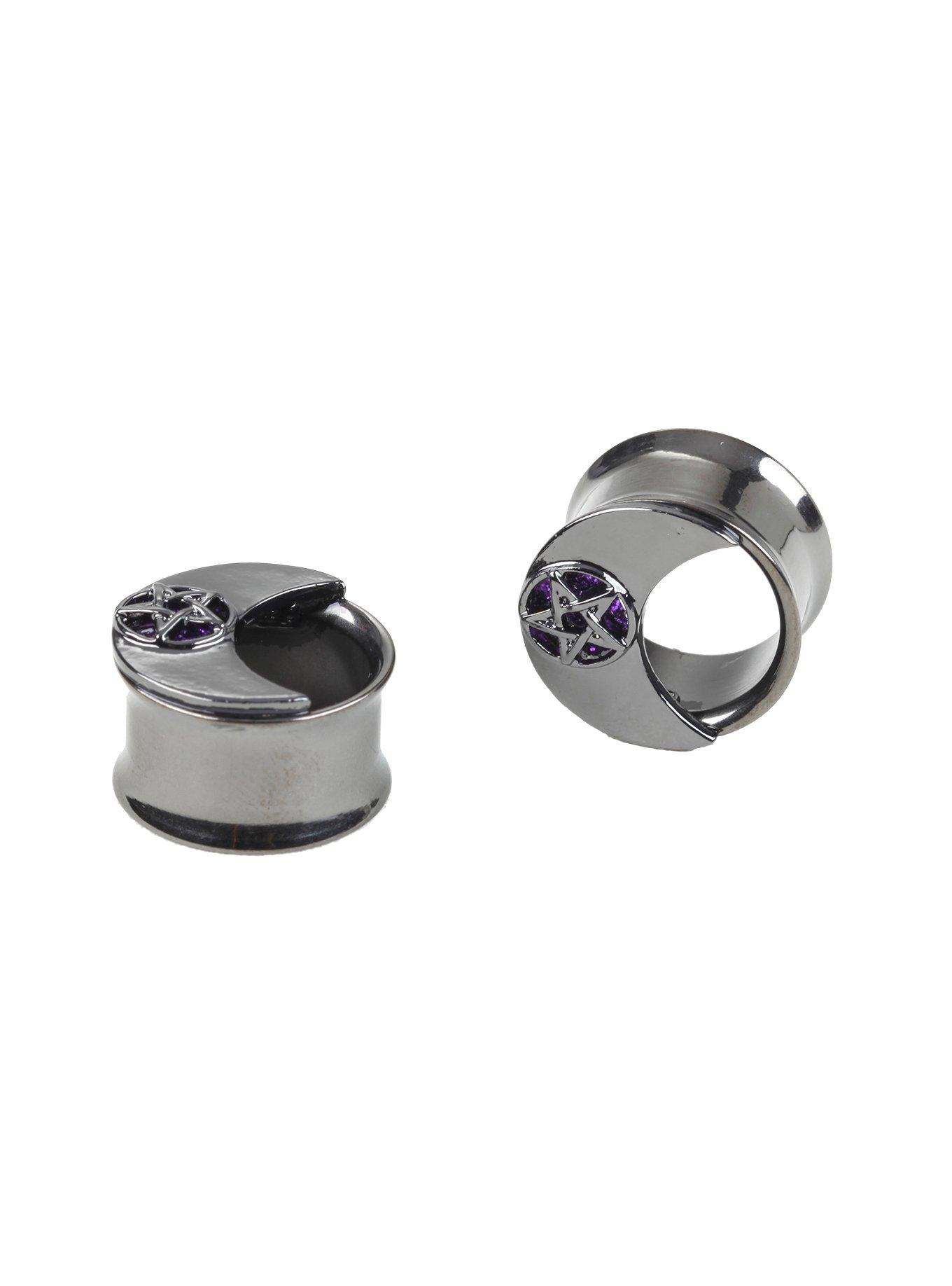 Steel Hematite Pentagram Moon Plug 2 Pack | Hot Topic