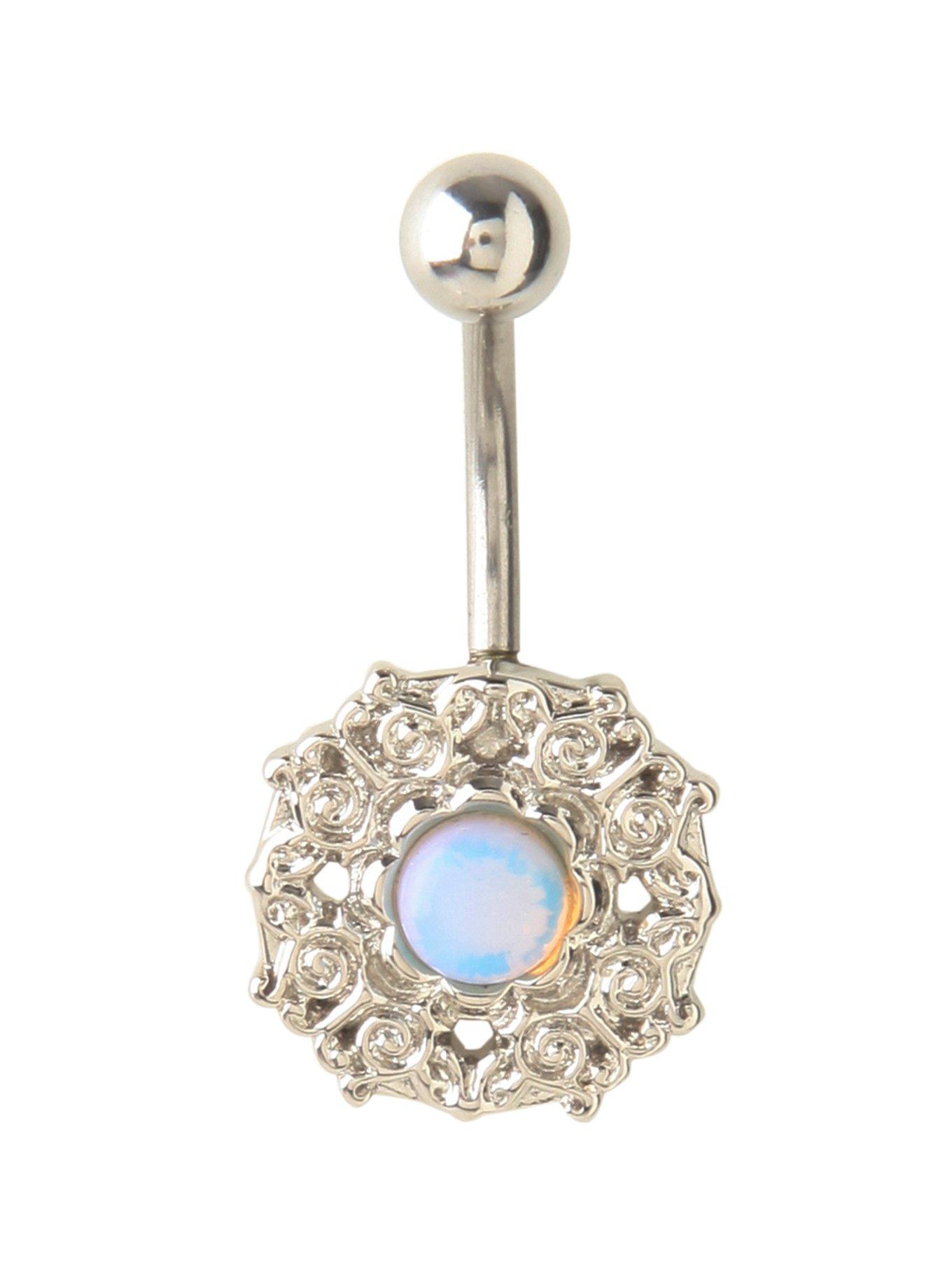 14G Steel Opal Filigree Navel Barbell | Hot Topic