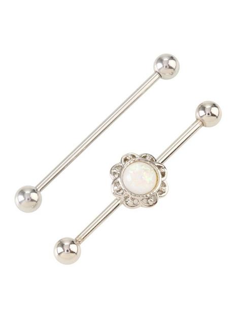 14G Steel Opal Filigree Industrial Barbell 2 Pack | Hot Topic