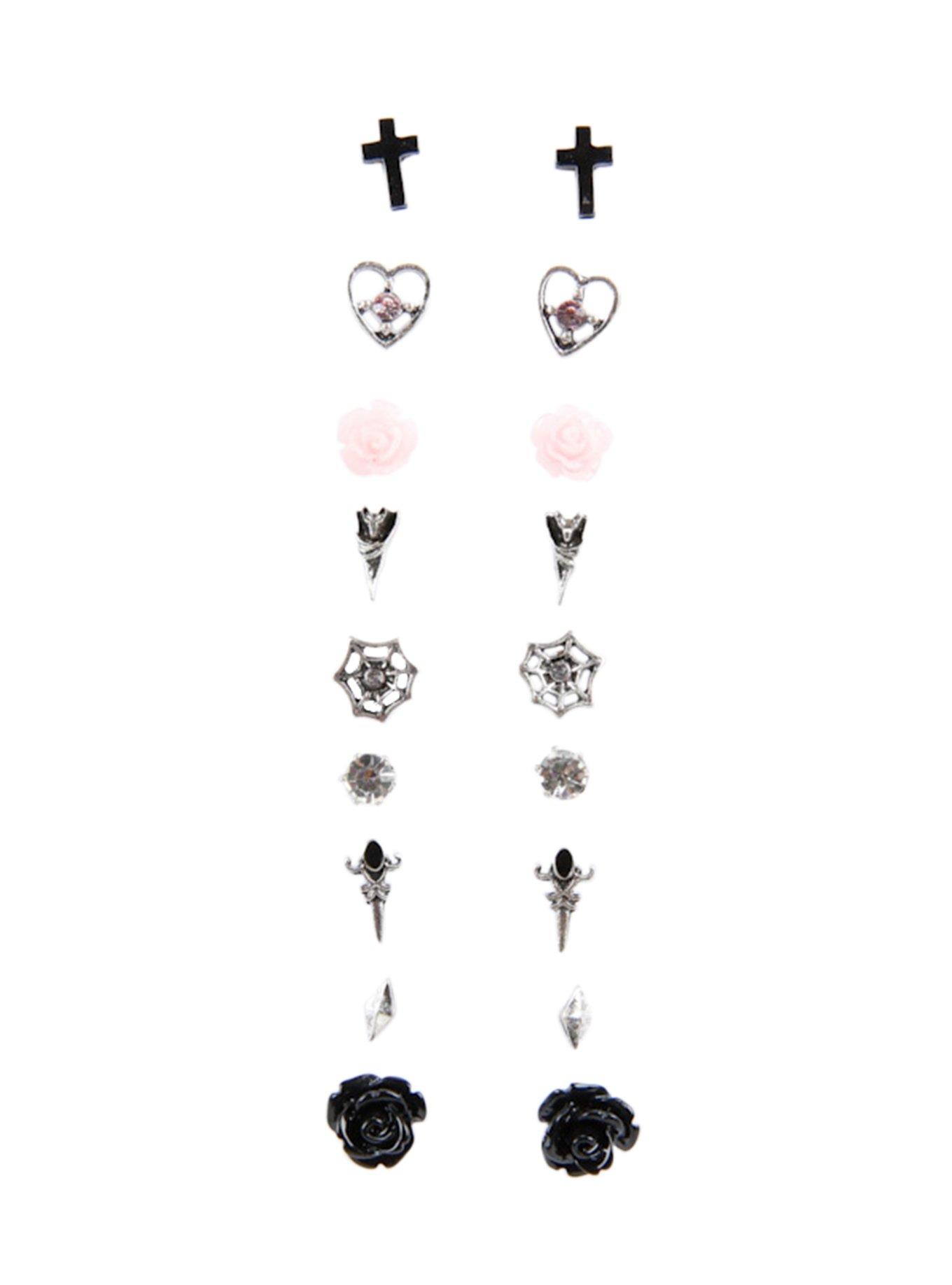 Pink Goth Earrings 9 Pair | Hot Topic