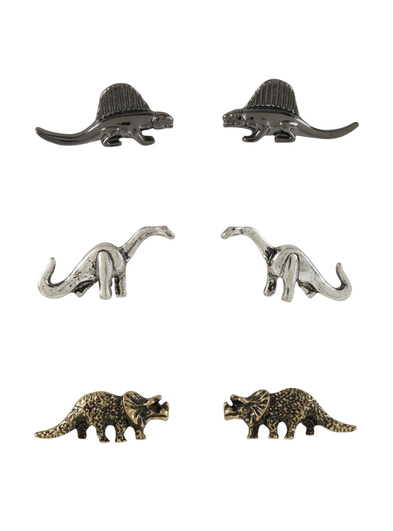 Blackheart Mixed Metal 2D Dinosaur Earring Set | Hot Topic