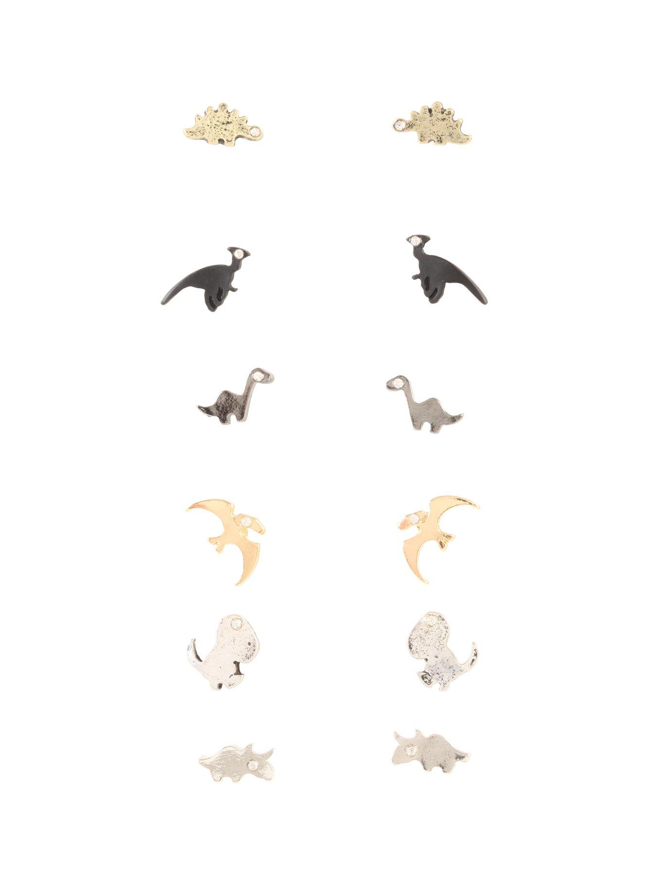 Mixed Metal Flat Dinosaur Stud Earring Set | Hot Topic