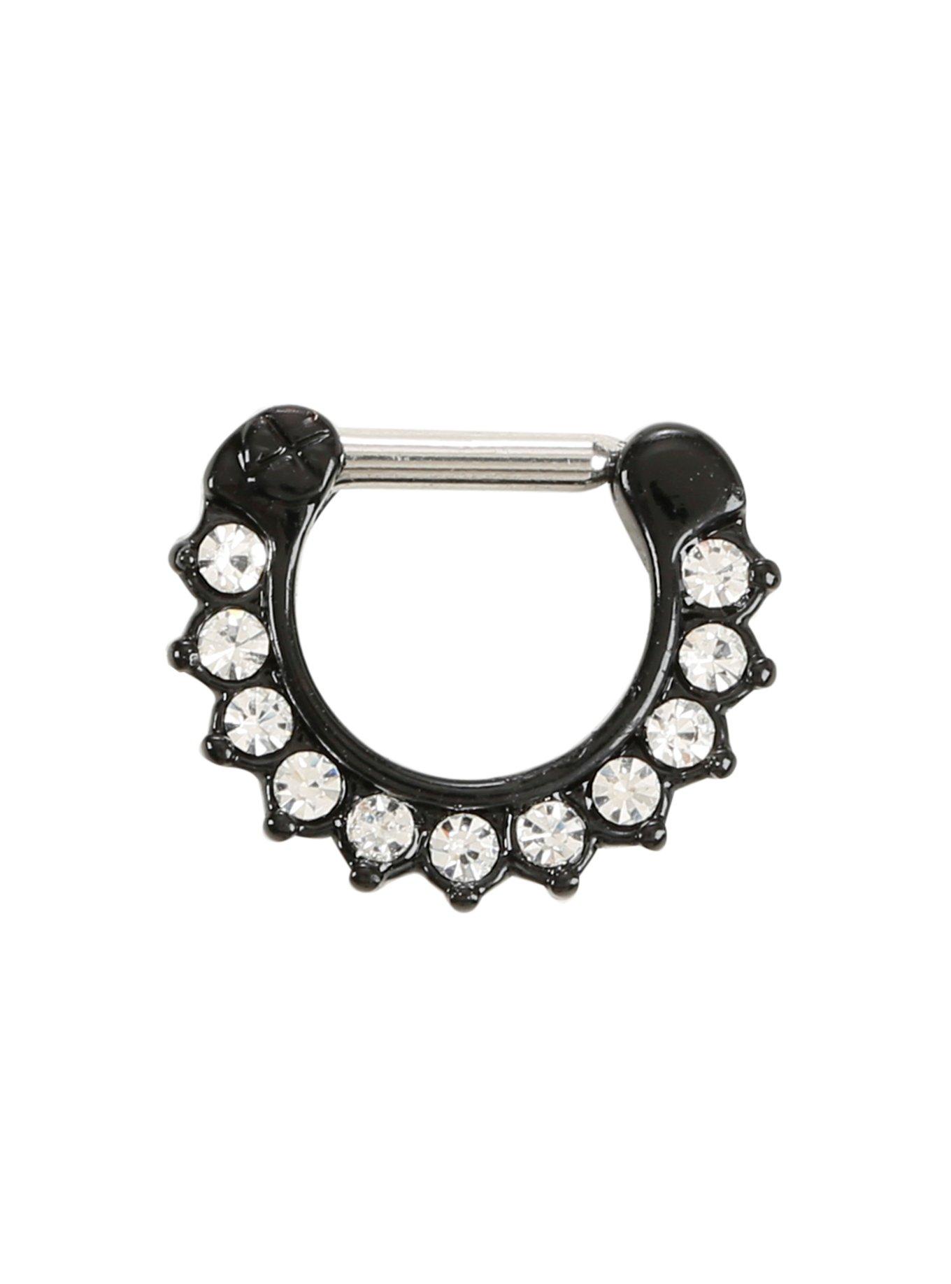 14G Steel Black Clear CZ Septum Clicker | Hot Topic