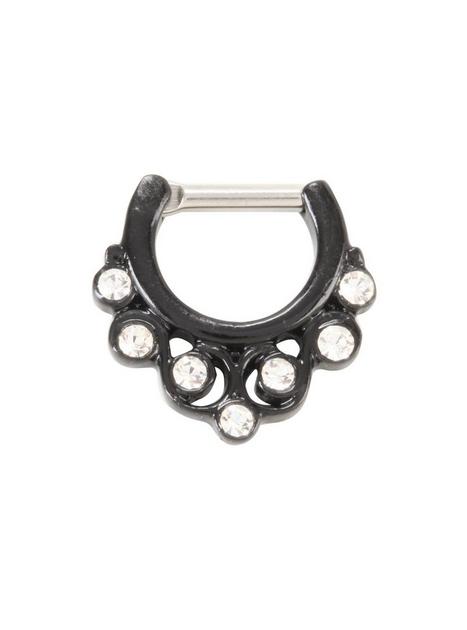 Steel Black Clear CZ Swirl Septum Clicker | Hot Topic