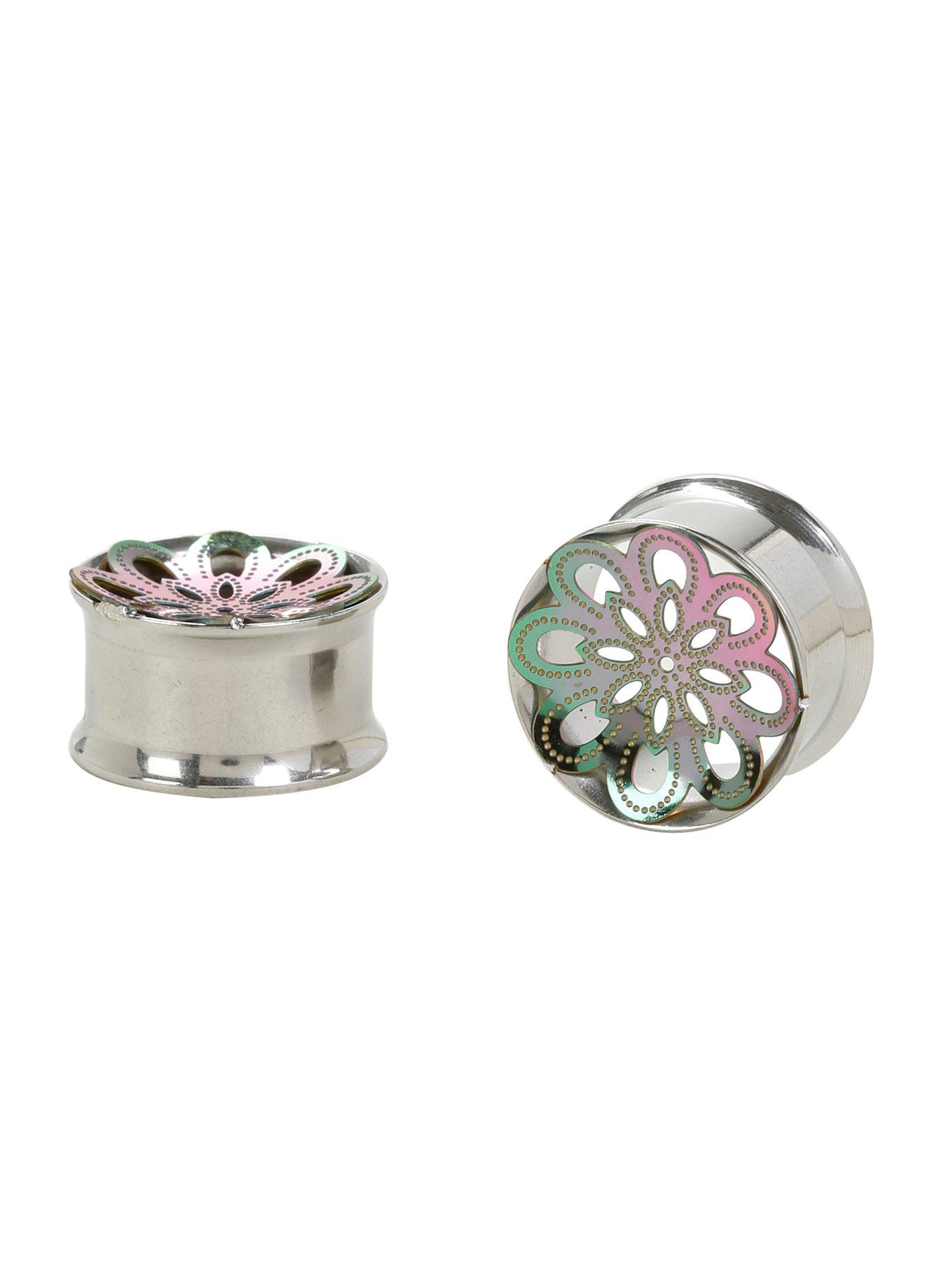 Steel Rainbow Flower Cutout Plug 2 Pack | Hot Topic